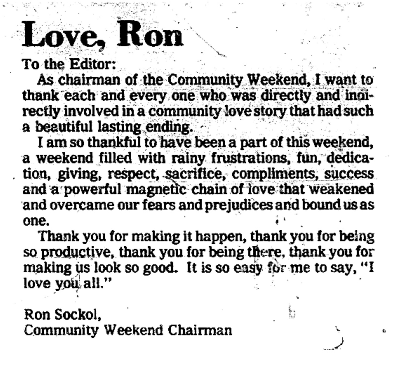 Love, Ron – Needham Local